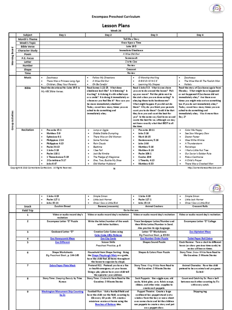 Lesson Plans: Encompass Preschool Curriculum | PDF