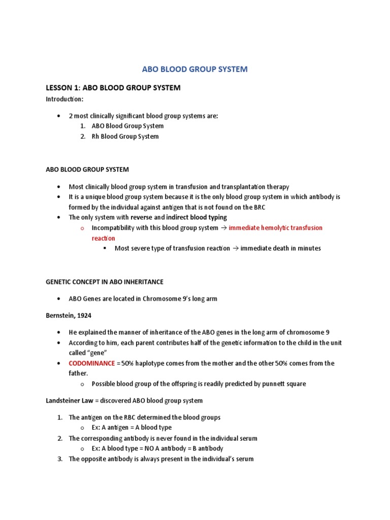 ABO Blood Group System: Genetics and Antigen Formation | PDF | Blood ...
