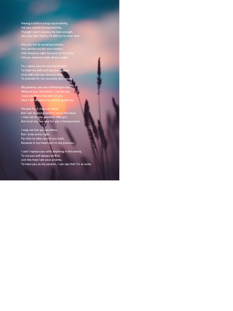 Gratitude Poem for My Parents | PDF | Cooking, Food & Wine | Poetry