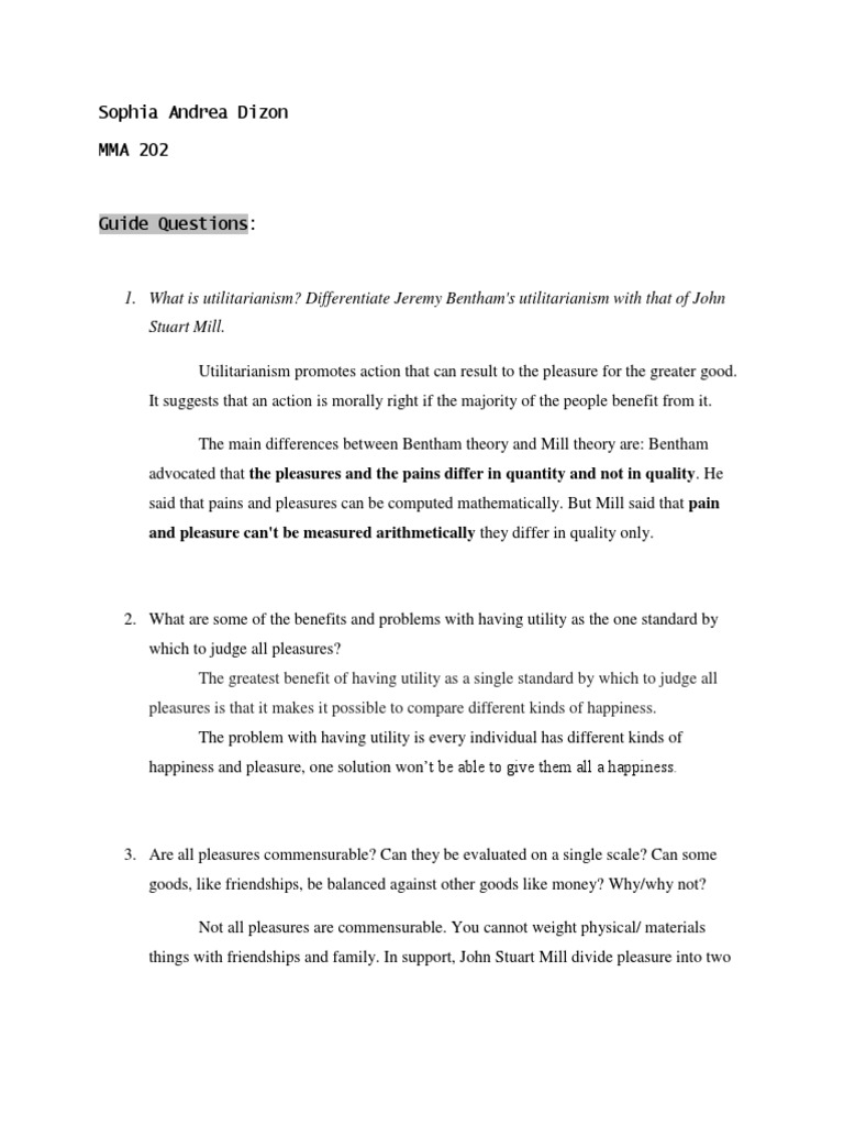 Utilitarianism: Bentham vs. Mill | PDF | Utilitarianism | Pleasure