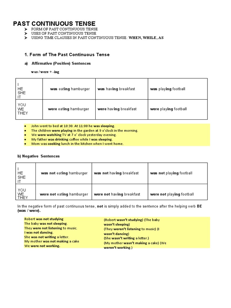 Form of The Past Continuous Tense | PDF | Linguistics | Grammar