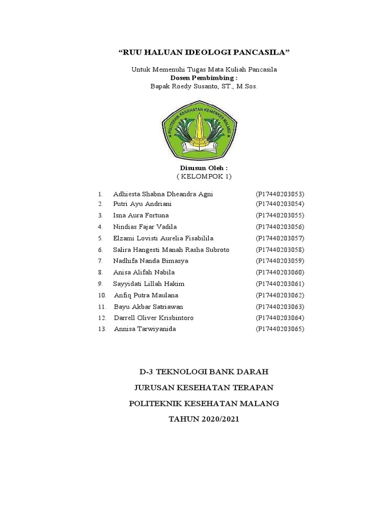Makalah Kelompok 1 - Pancasila - Ruu Hip - 1B TBD | PDF