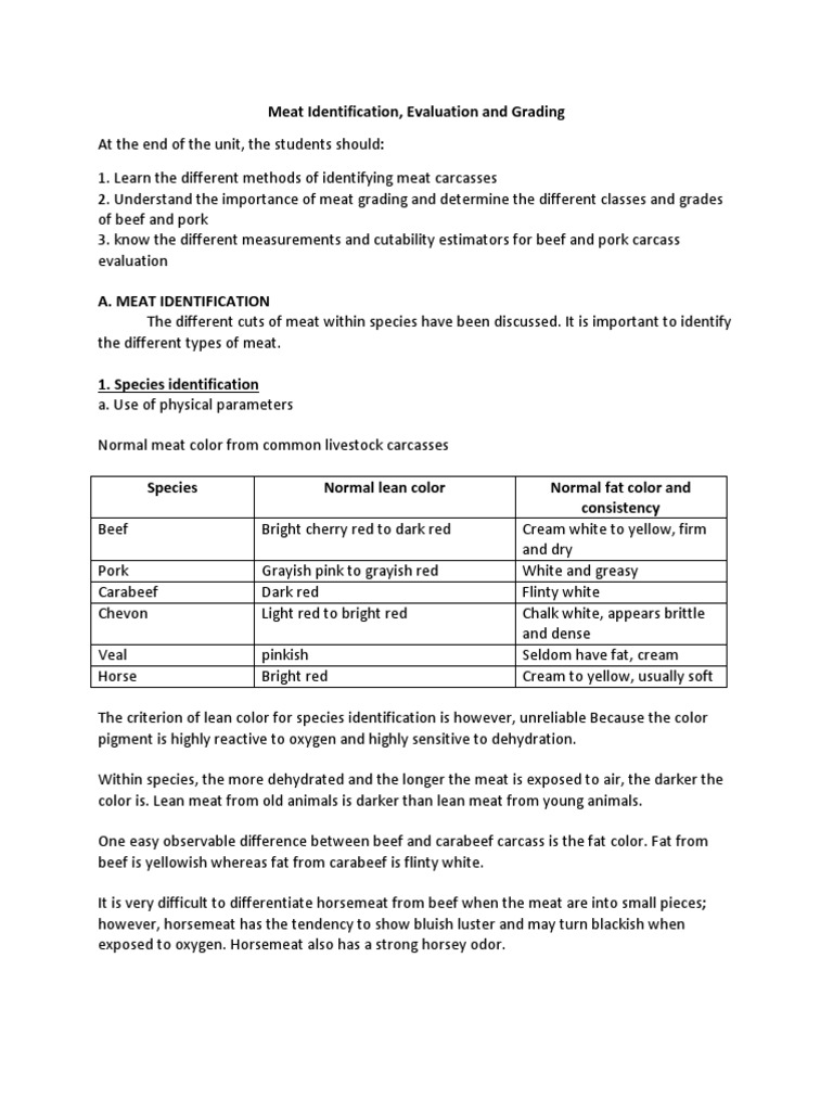 Meat Identification, Evaluation and Grading | PDF | Meat | Beef