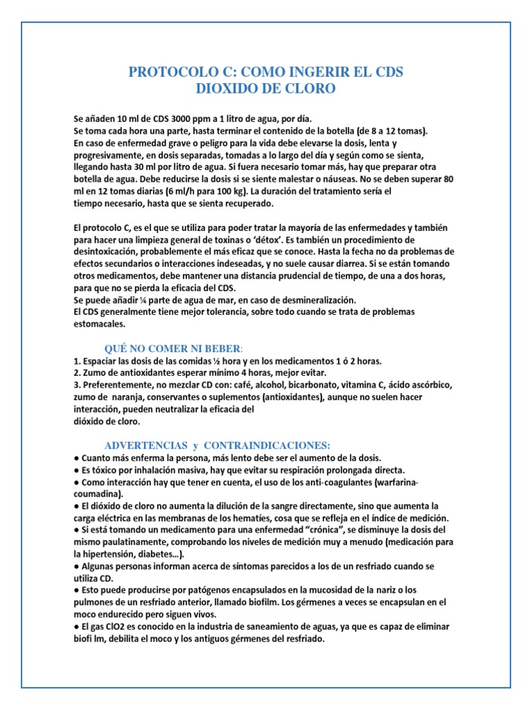 Protocolo Cds 3000ppm | PDF | Agua | Medicamentos con receta