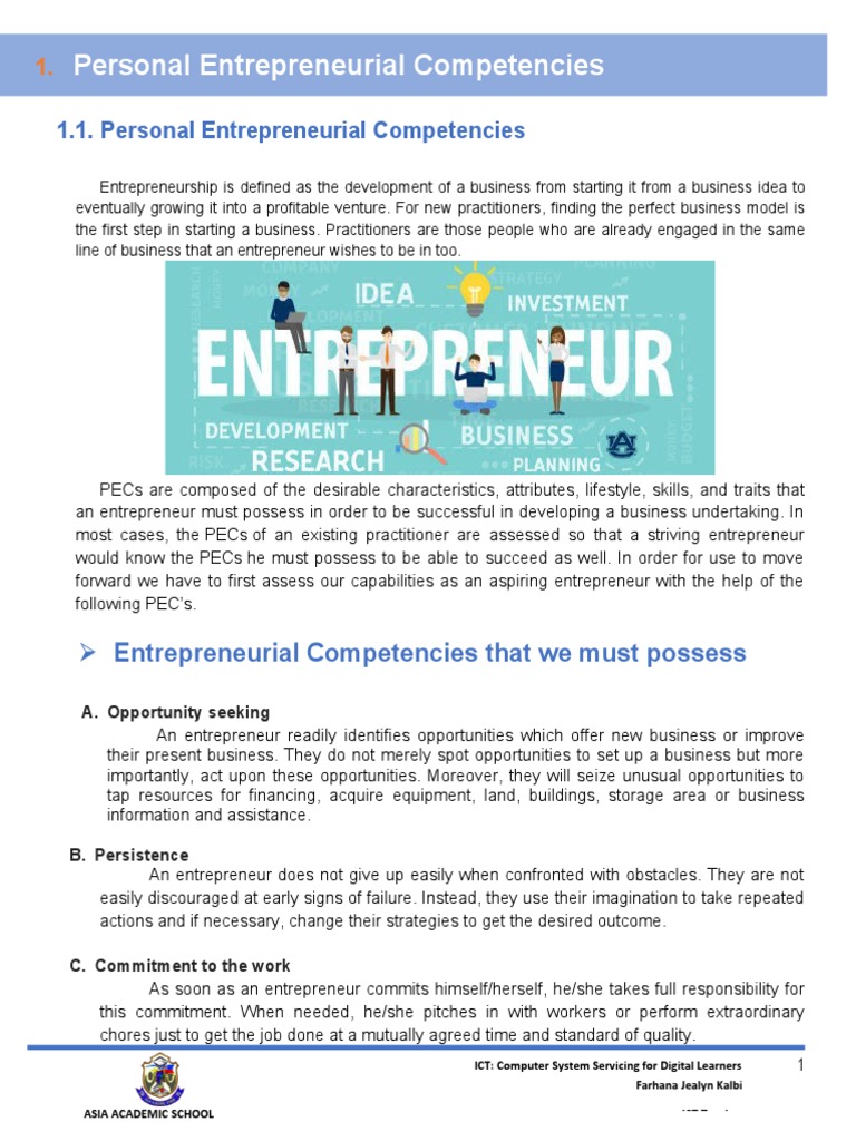 Personal Entrepreneurial Competencies and Assessing a Practitioner's ...