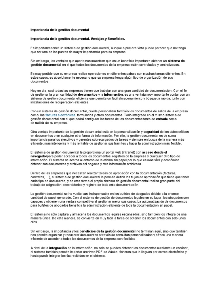 Importancia de La Gestión Documental | PDF | Gestión de registros | Información