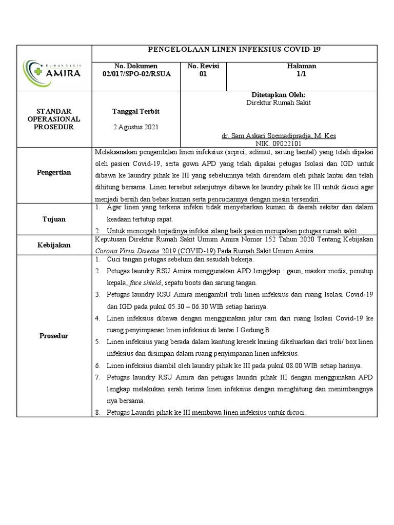 SPO Linen Infeksius COVID-19 | PDF