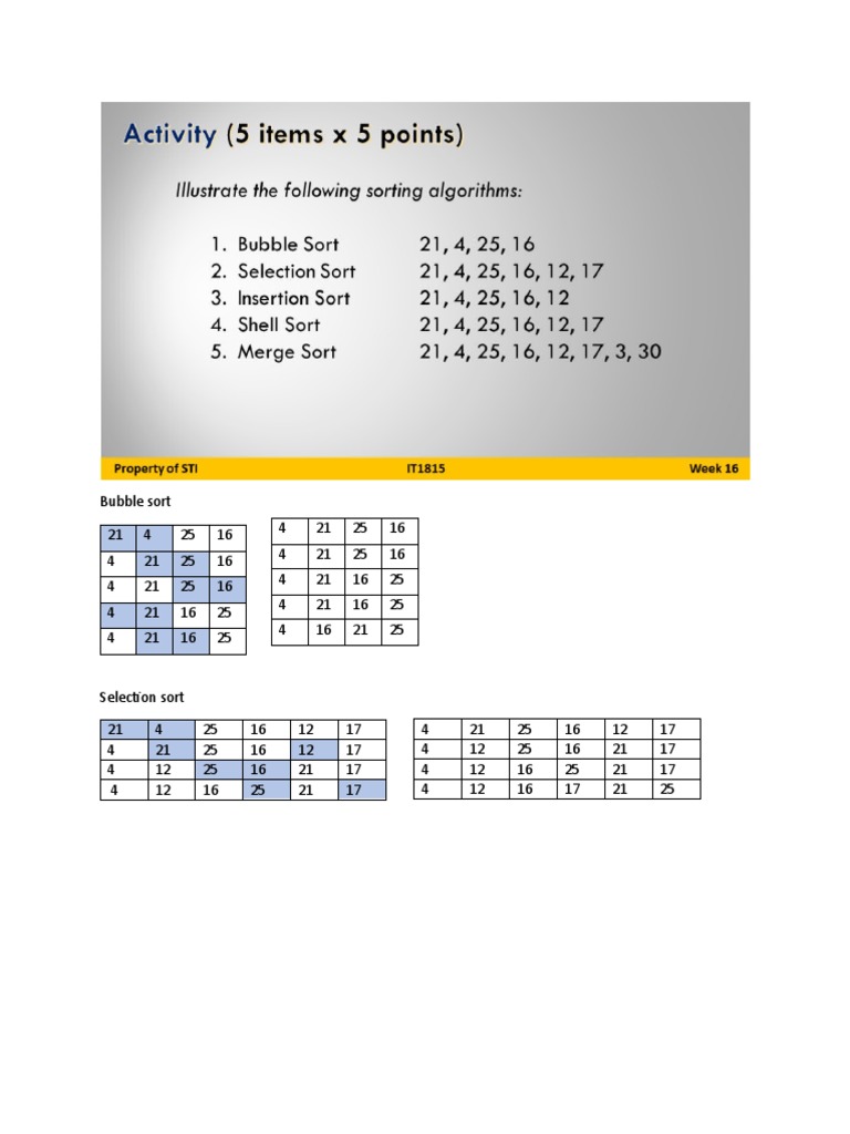 Sorting 10 Activity 1 Pdf Algorithms Discrete Mathematics