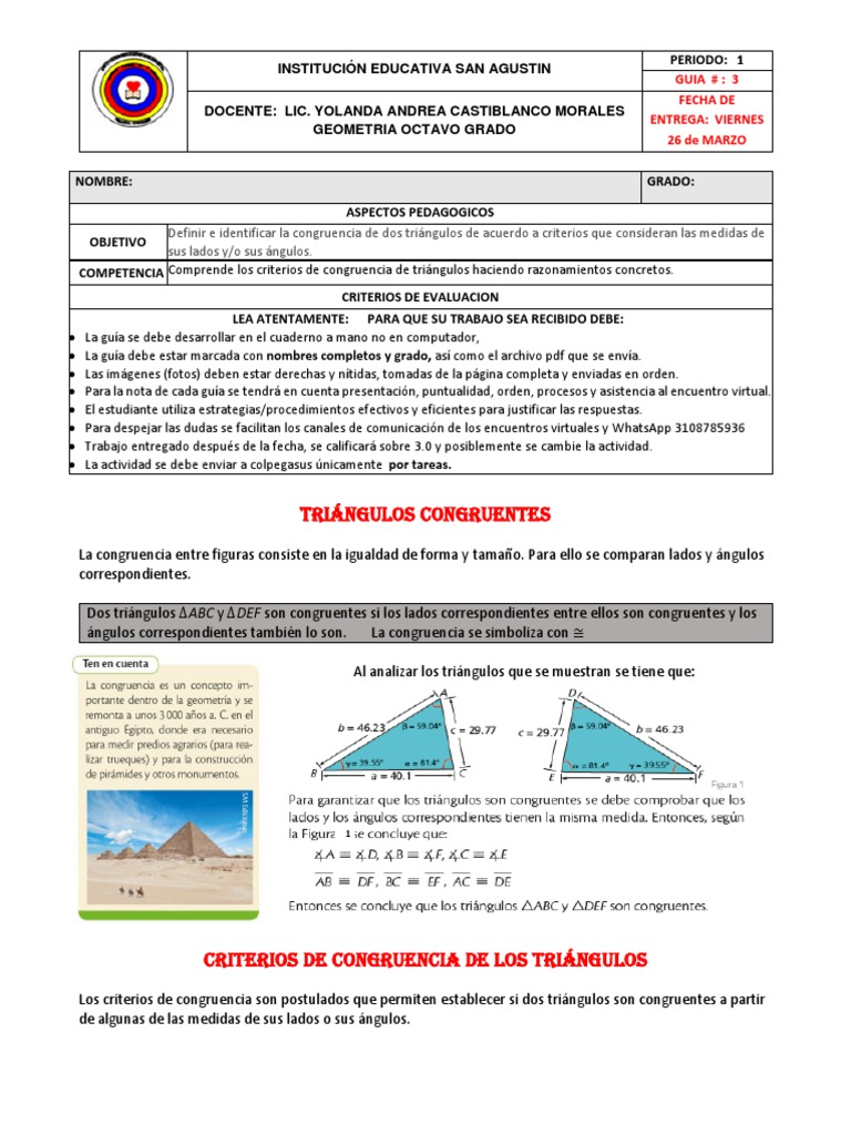 Grado 8. Geo. Triangulos Congruentes y Criterios | PDF | Triángulo