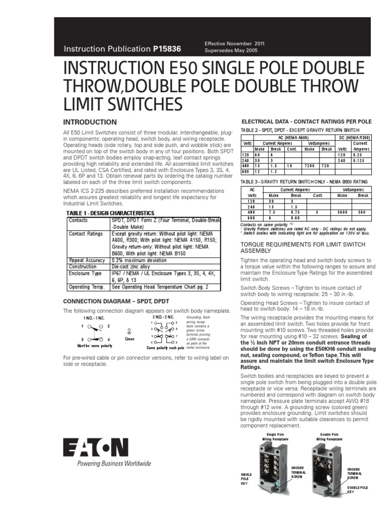 Instruction E50 Single Pole Double Throw, Double Pole Double Throw ...