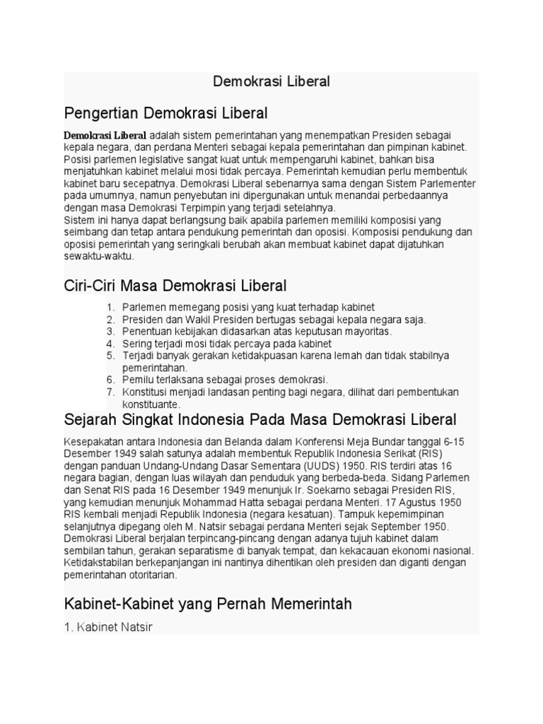 Sejarah dan Ciri Demokrasi Liberal Indonesia | PDF | Politik | Ilmu Sosial