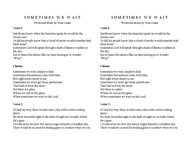 Sometimes We Wait Sometimes We Wait: Verse 1: Verse 1 | PDF | Torah ...