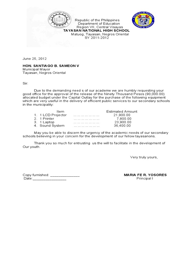 Letter Request For Capital Outlay | PDF | Learning | Educational Technology