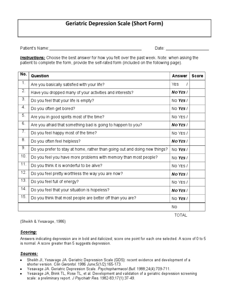 Geriatric Depression Scale (Short Form) | PDF | Health Sciences | Medicine