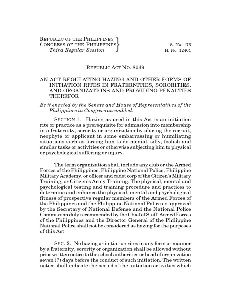 Ra 8049 | Download Free PDF | Fraternities And Sororities | Common Law