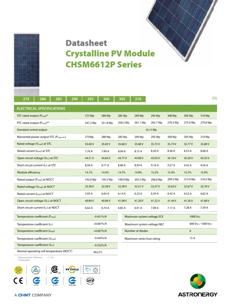 Crystalline PV Module CHSM6612P Series: Datasheet | PDF | Components ...