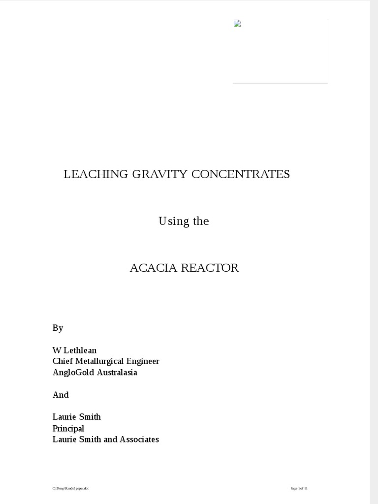 Acacia Reactor: Fluidized Gold Leaching | PDF | Gold | Industrial Processes