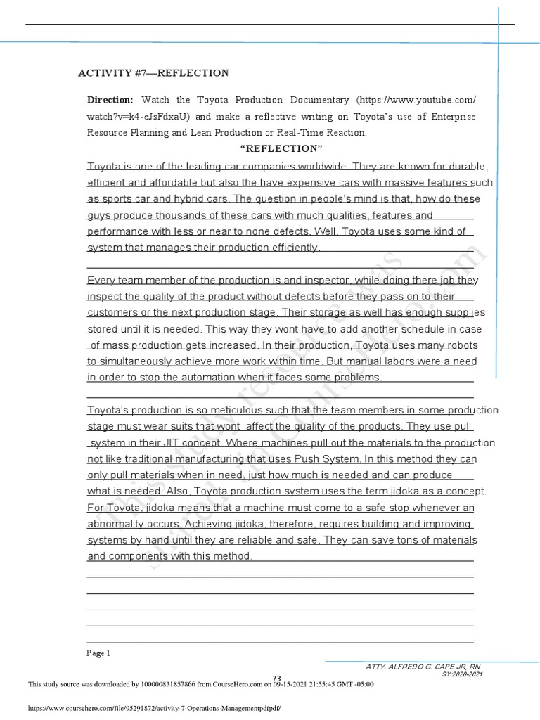 This Study Resource Was: Activity #7-Reflection | PDF | Lean ...