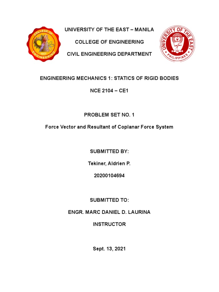 Problem Set No. 1 Tekiner, Aldrien CE1 | PDF | Force | Weight