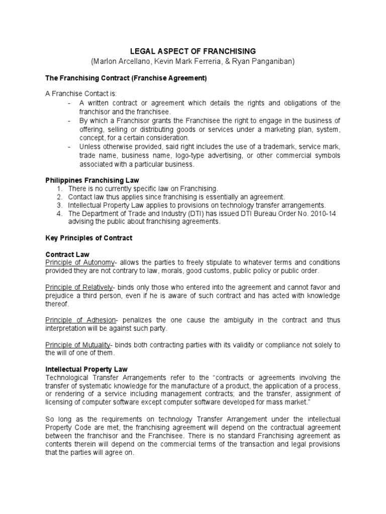 Legal Aspect of Franchising - 4-3 | PDF | Franchising | Law And Economics
