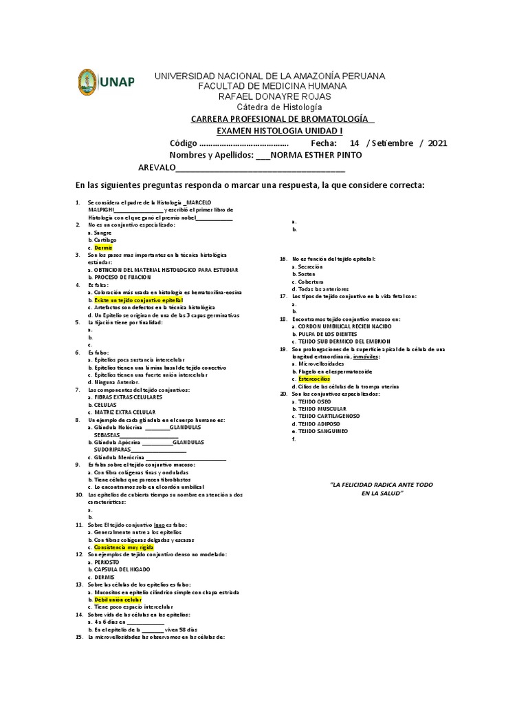 Examen Finalizado | PDF | Epitelio | Tejido conectivo