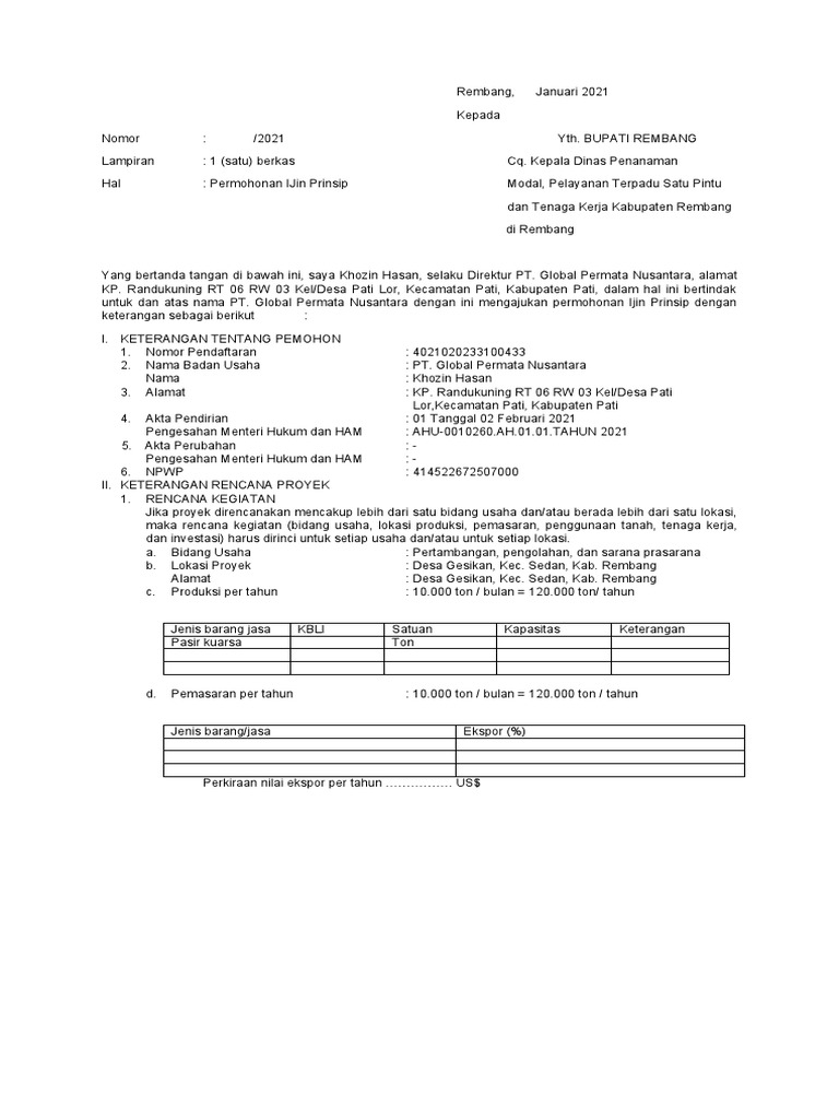 Permohonan Ijin Prinsip | PDF