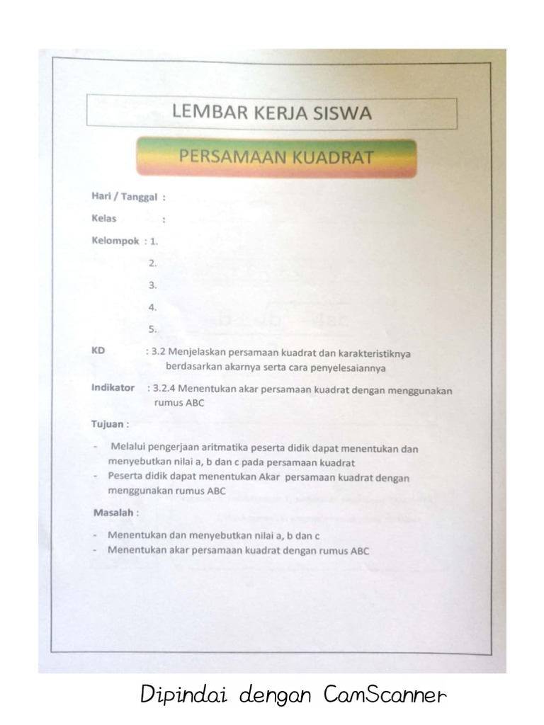 LKP Persamaan Kuadrat | PDF