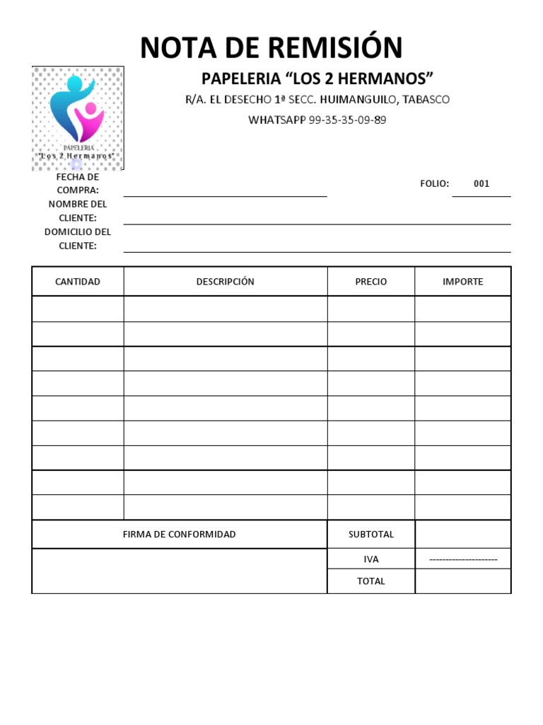 Ejemplo Nota de Remisión | PDF