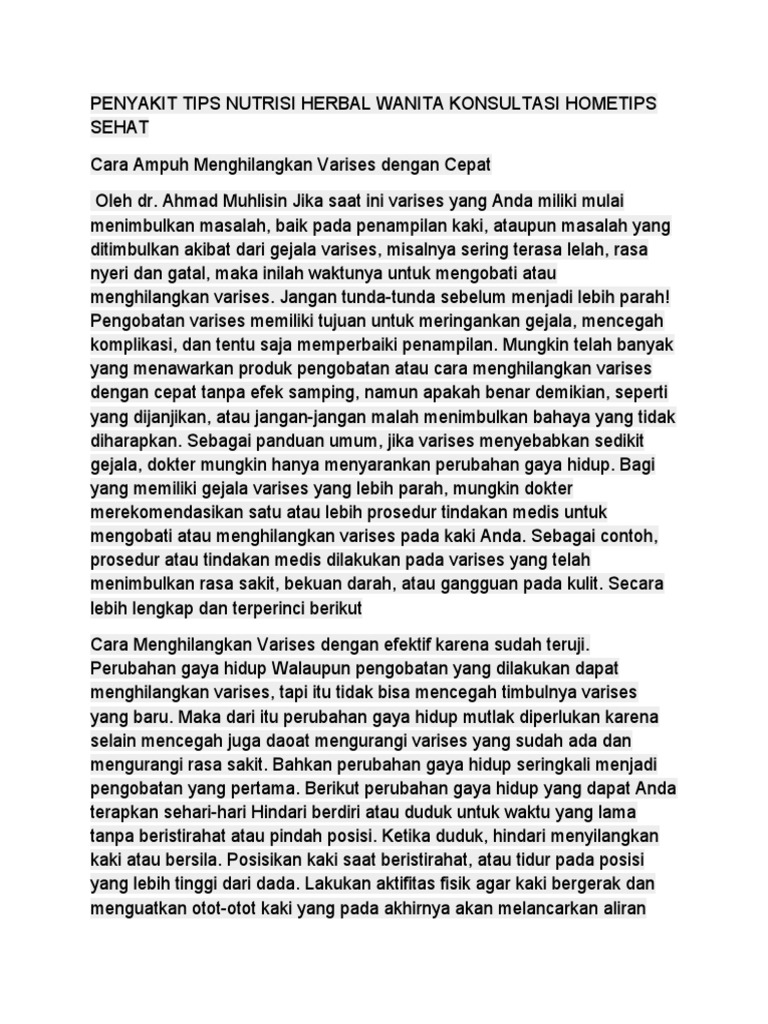 Cara Ampuh Hilangkan Varises Secara Alami | PDF