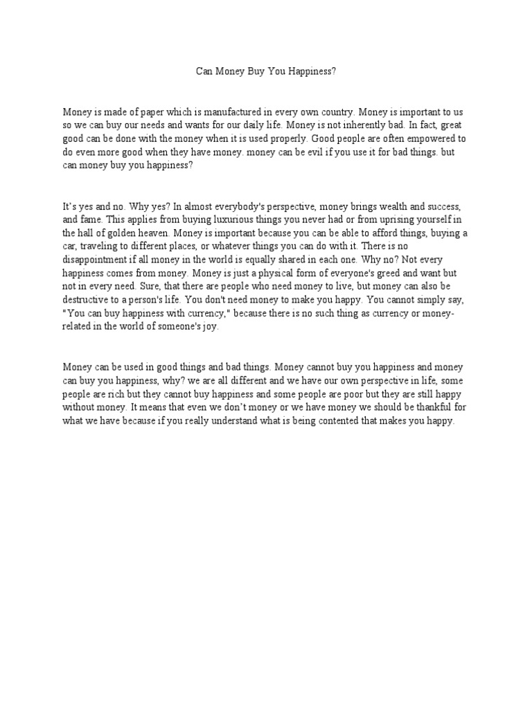 Can Money Buy You Happiness - Essay Activity | PDF | Money | Greed