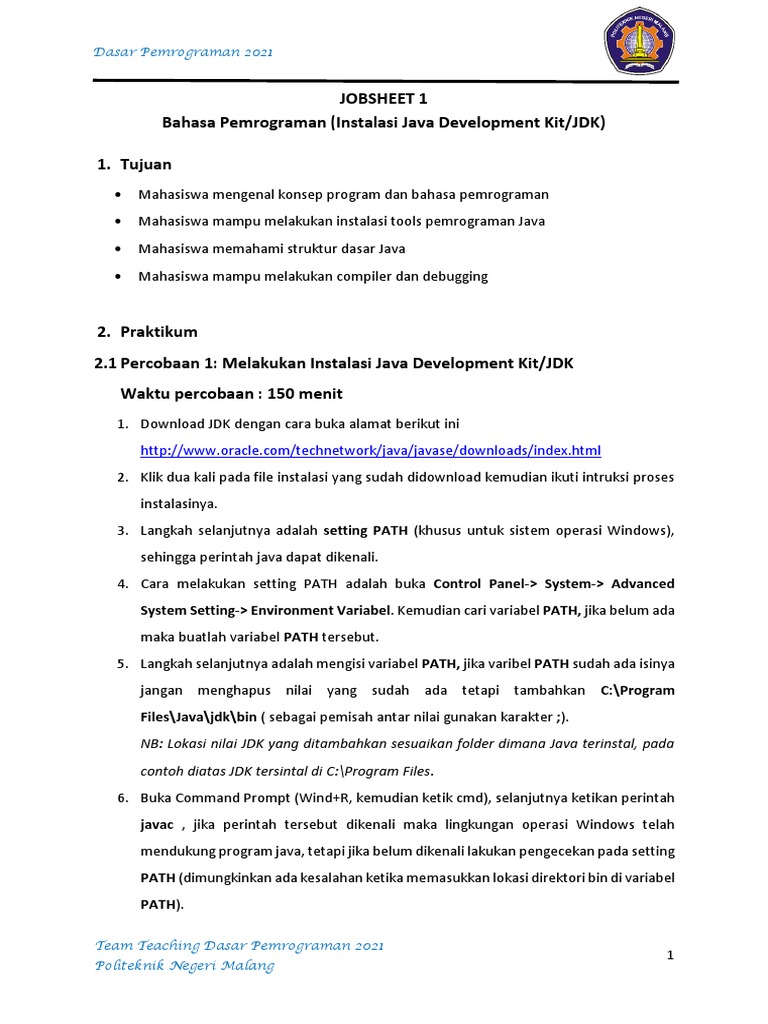 Jobsheet 1 Daspro | PDF | Komputer | Teknologi & Rekayasa