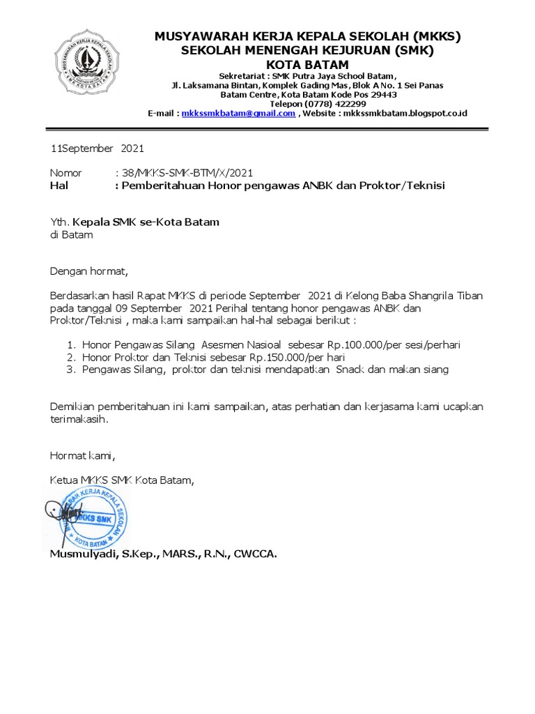 Honor Proktor dan Pengawas ANBK 2021 | PDF