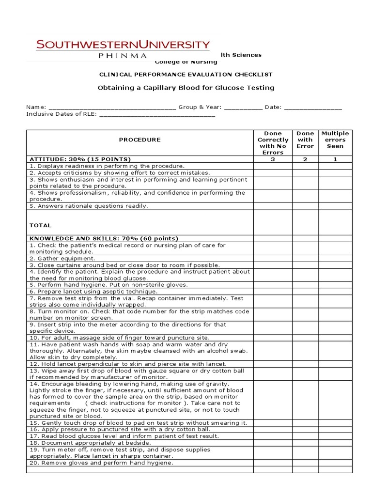 Capillary Blood Glucose Testing Procedure | PDF | Clinical Medicine ...