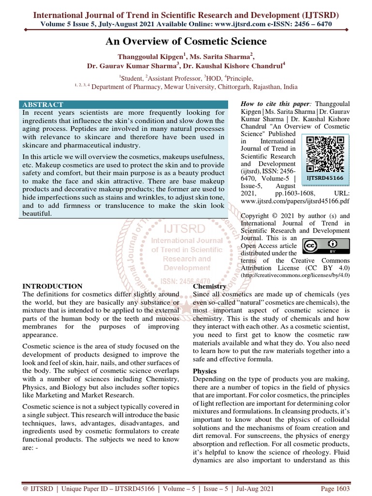An Overview of Cosmetic Science | PDF | Cosmetics | Science