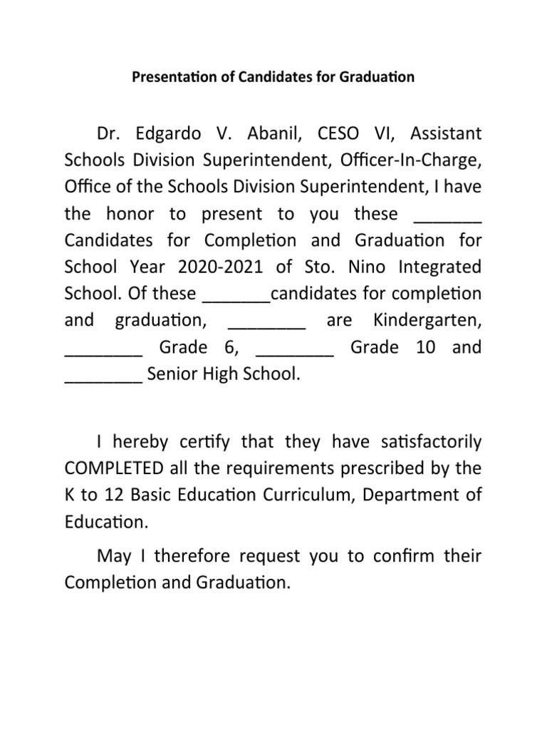 Presentation of Candidates For Graduation | PDF