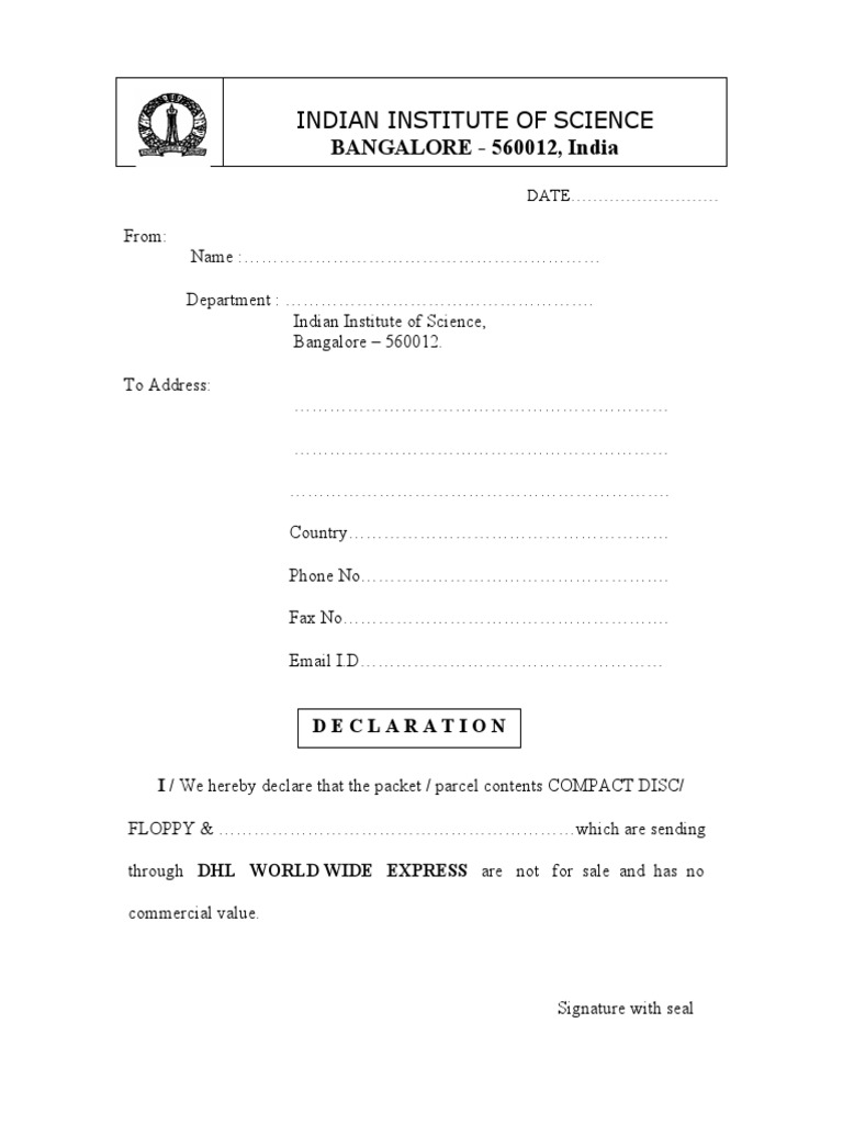 Courier Declaration Letter Format | PDF | Career & Growth | Games ...