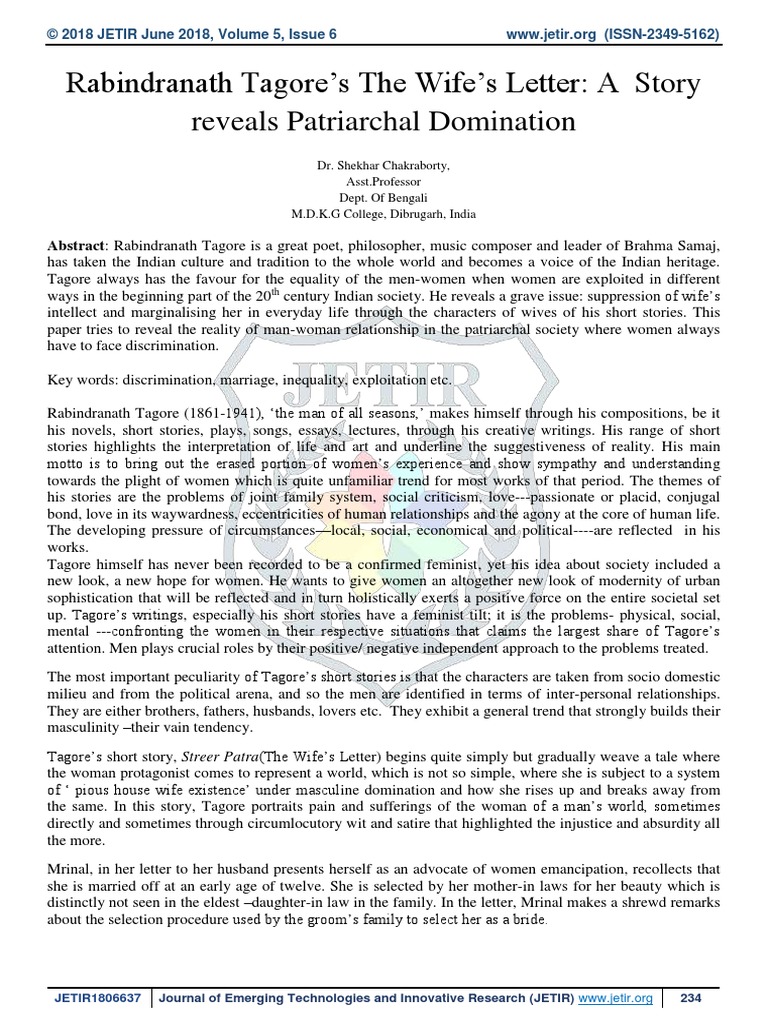 JETIR1806637 | PDF | Marriage | Rabindranath Tagore