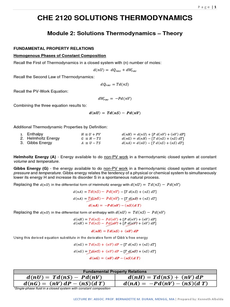 Module 02 Solutions Thermodynamics Theory Summary | PDF | Phase (Matter ...