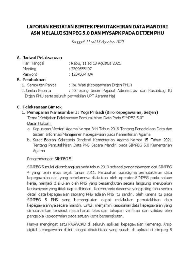 Kegiatan Bimtek Pemutakhiran Data Mandiri Asn Melalui Simpeg 5 Dan ...