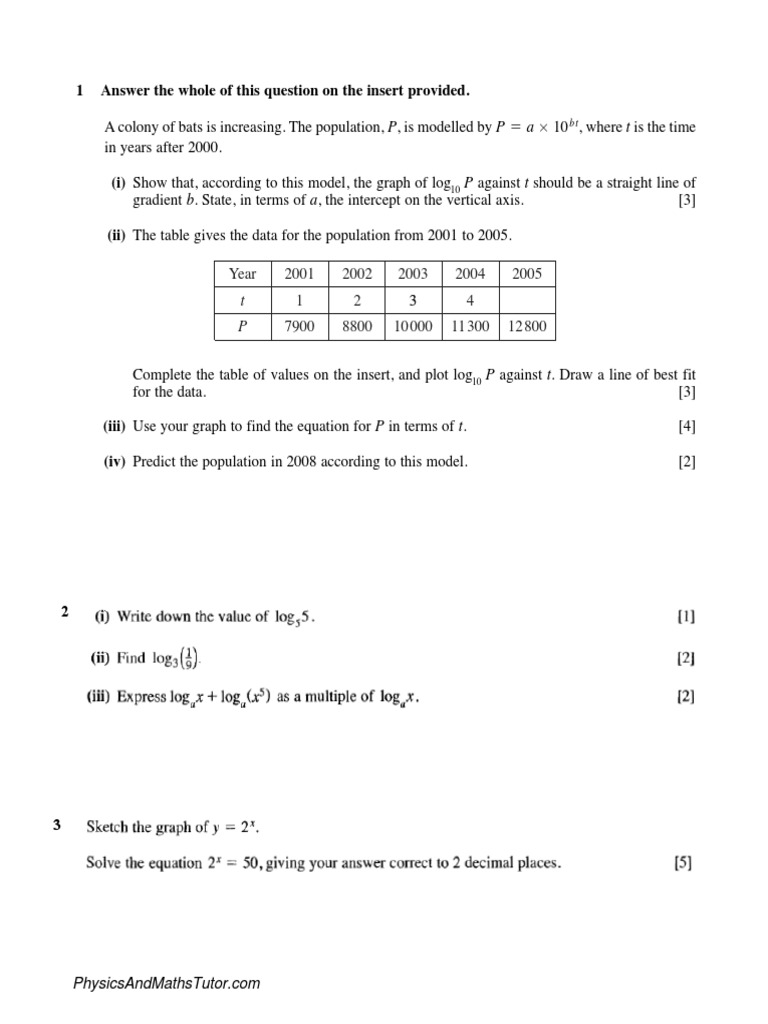 C2 Logarithms & Exponential Functions 3 QP | PDF | Logarithm | Mathematical Concepts