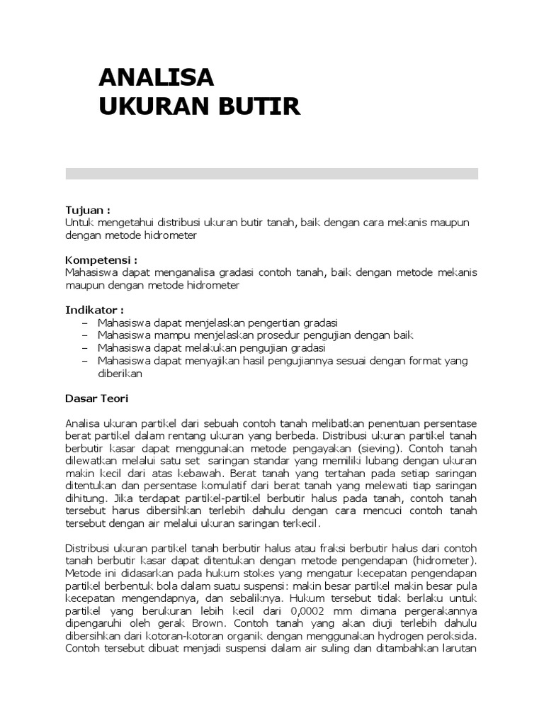 Analisa Gradasi Ukuran Butir Tanah | PDF