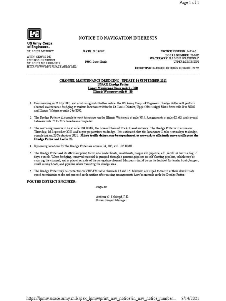21-06E St. Louis District Channel Maintenance Dredging Dredge Potter ...