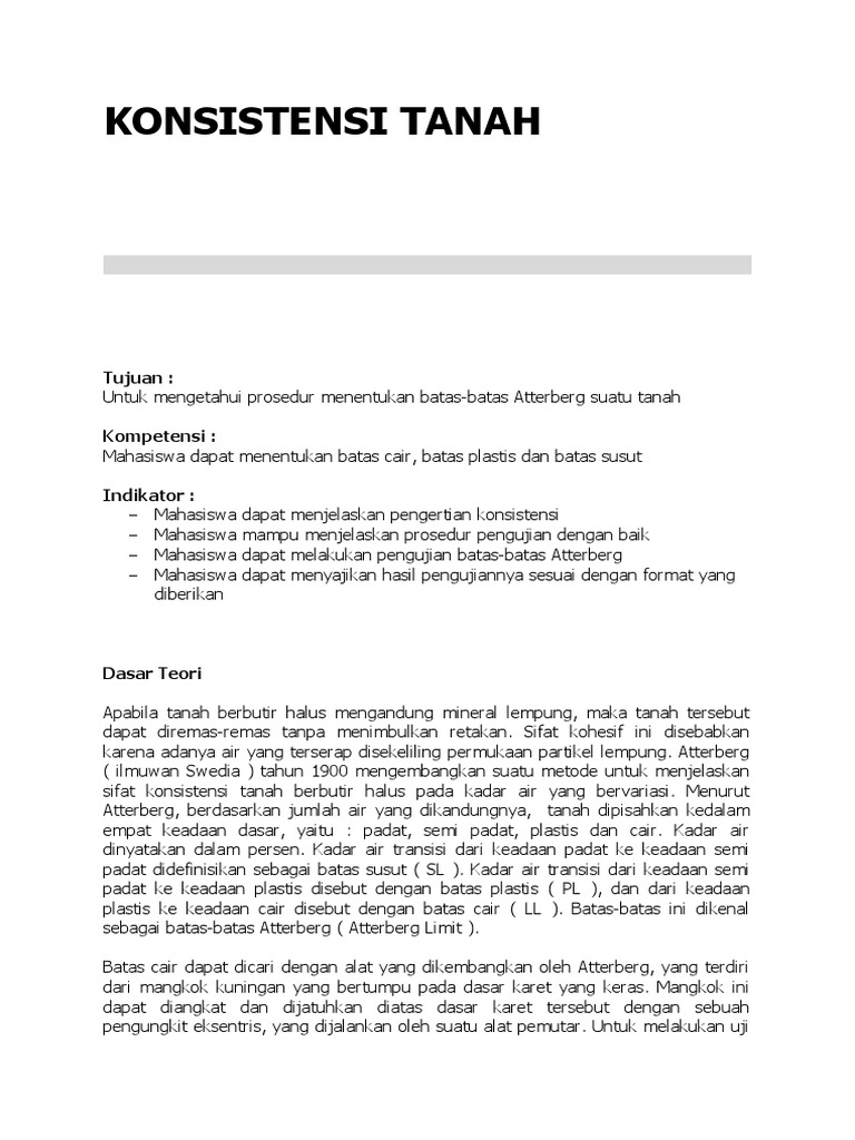 Pengujian Batas Atterberg Tanah | PDF