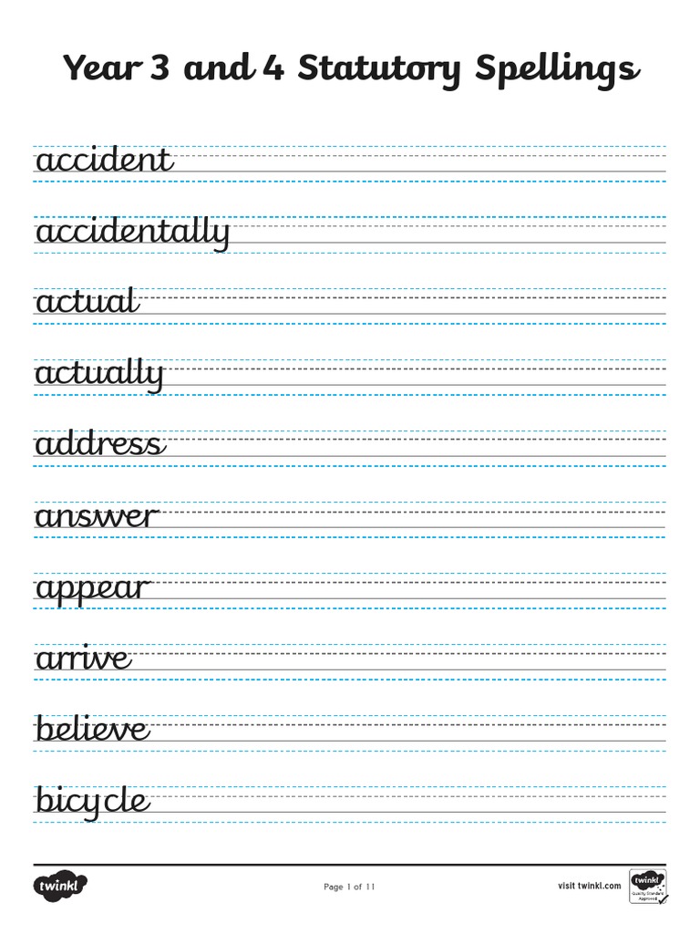 Y3Y4 Statutory Spellings List | PDF