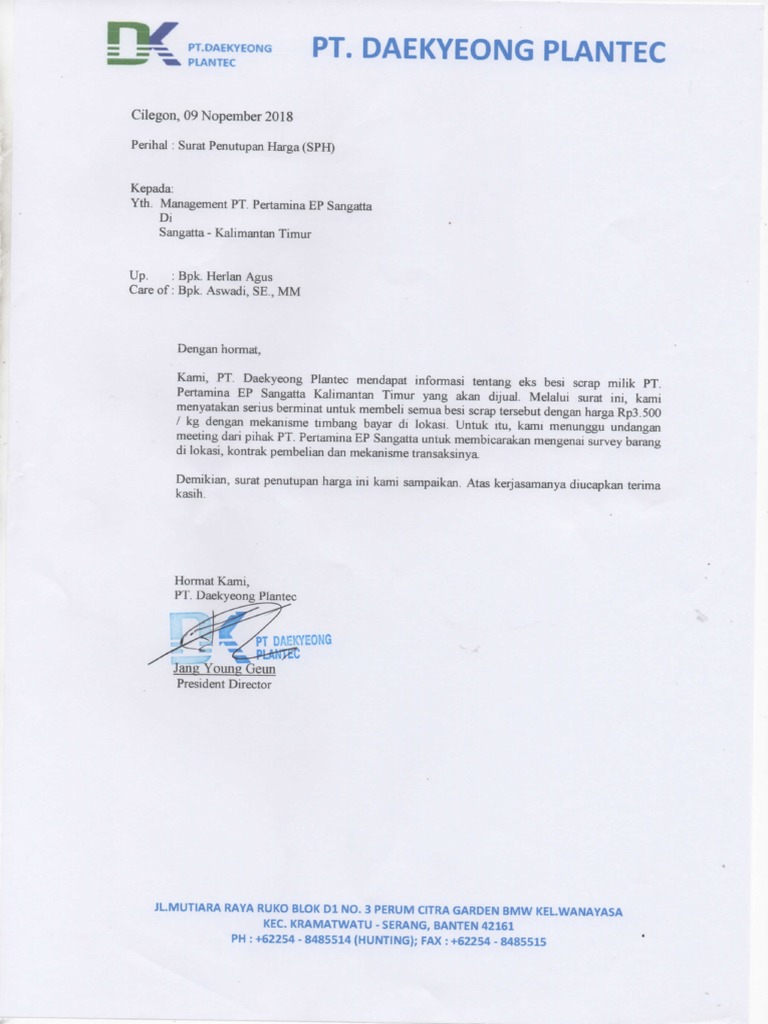 Surat SPH PT. Daekyeong Plantec | PDF
