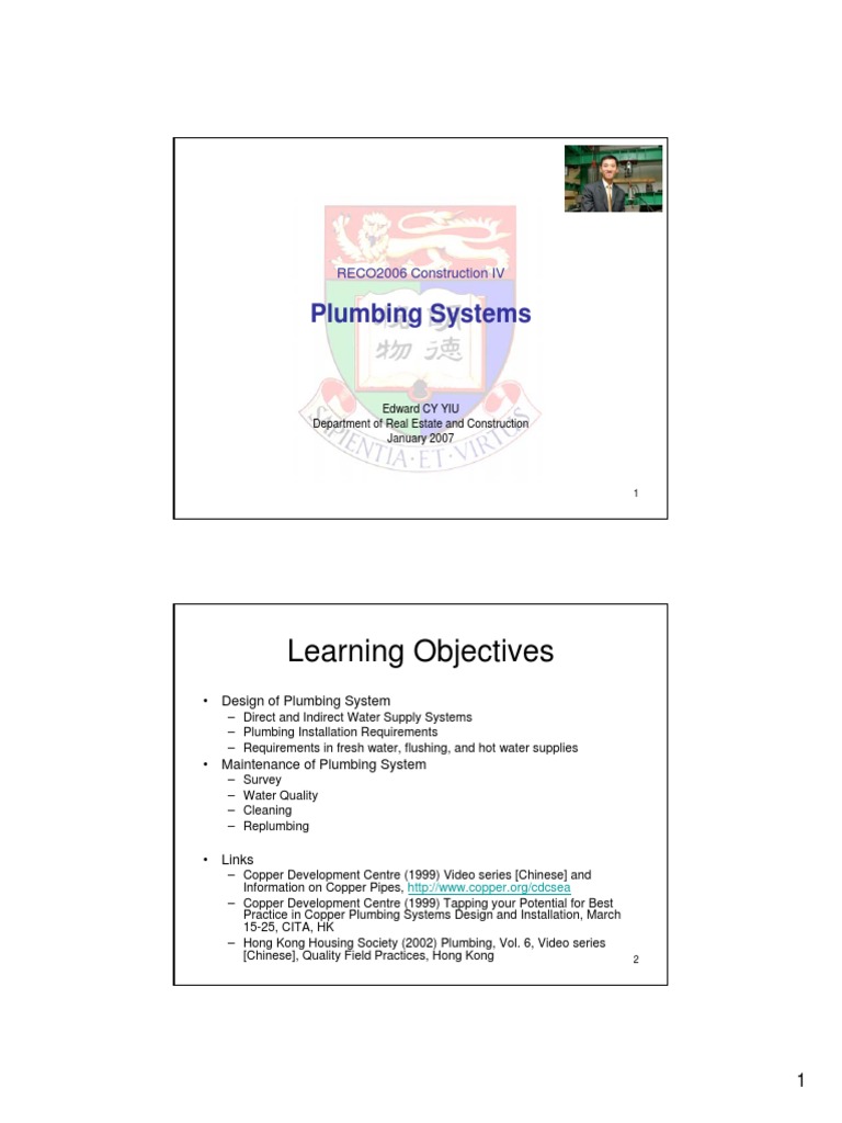 Learning Objectives: Plumbing Systems | PDF | Plumbing | Pipe (Fluid ...