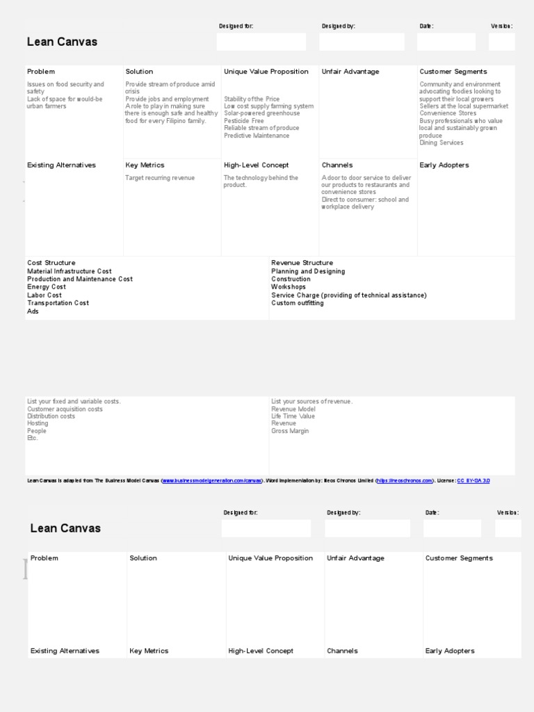 Neos Chronos Lean Canvas Template | PDF | Business Model | Cost