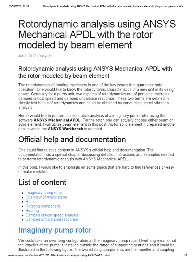 Rotordynamic Analysis Using ANSYS Mechanical APDL With The Rotor Modeled by Beam Element | PDF ...