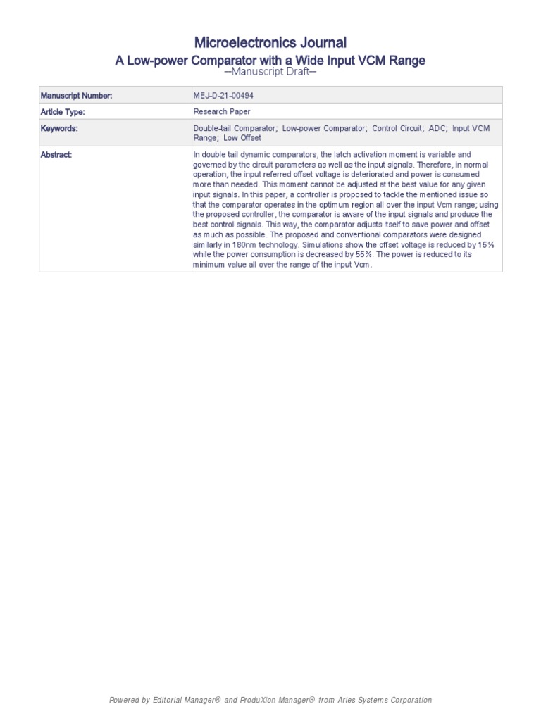 Microelectronics Journal: A Low-Power Comparator With A Wide Input VCM ...