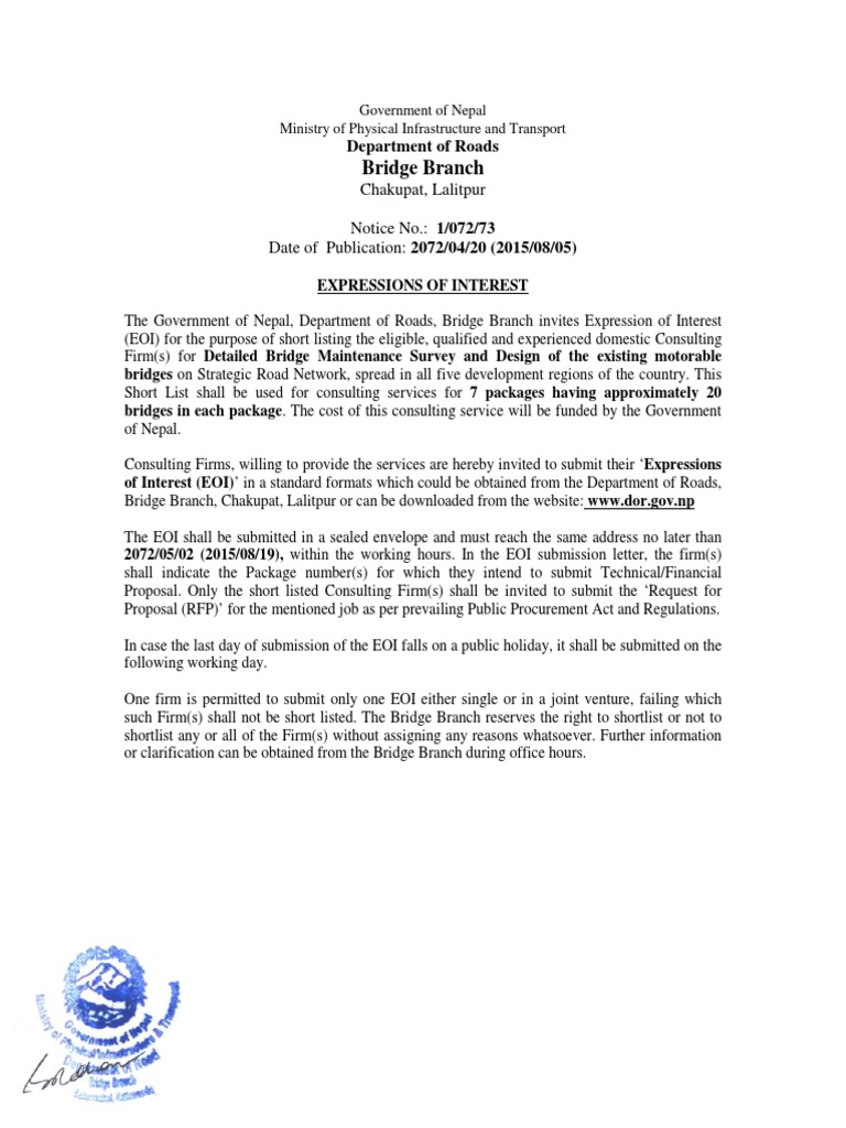EOI Detailed Bridge Maintenance Survey and Design of The Existing ...